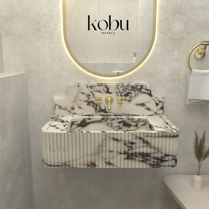 30-Inch Fluted Calacatta Viola Marble Sink: Elegance Redefined