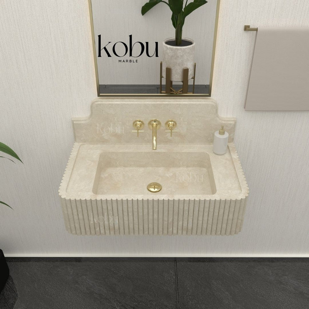 30-Inch Travertine Fluted Sink – Timeless Natural Stone Elegance