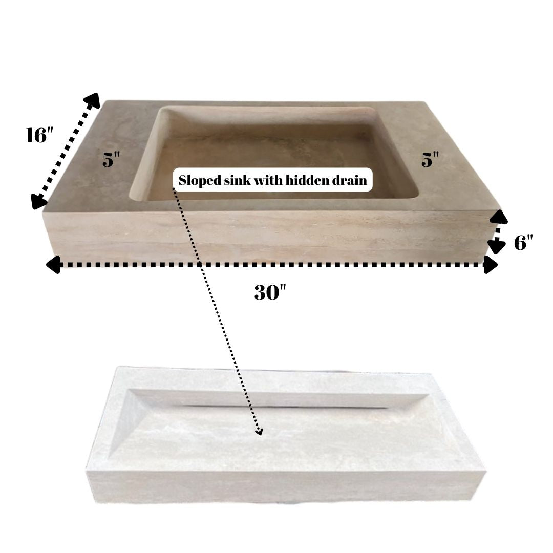 Custom 30" Sloped Travertine Sink