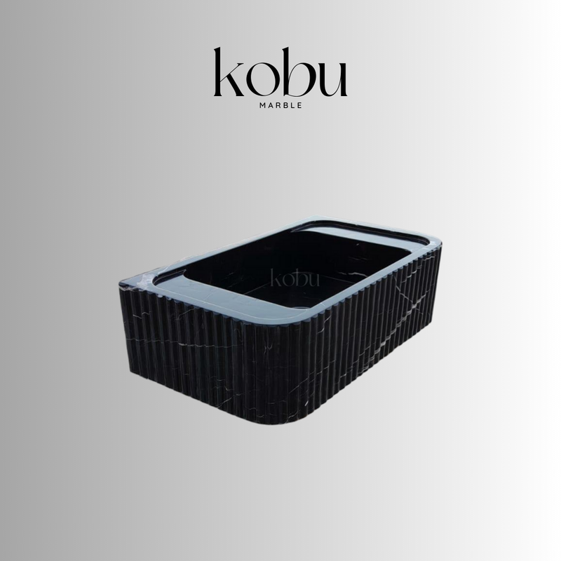 Stunning 32" Nero Marquina Marble Fluted Sink for Your Home