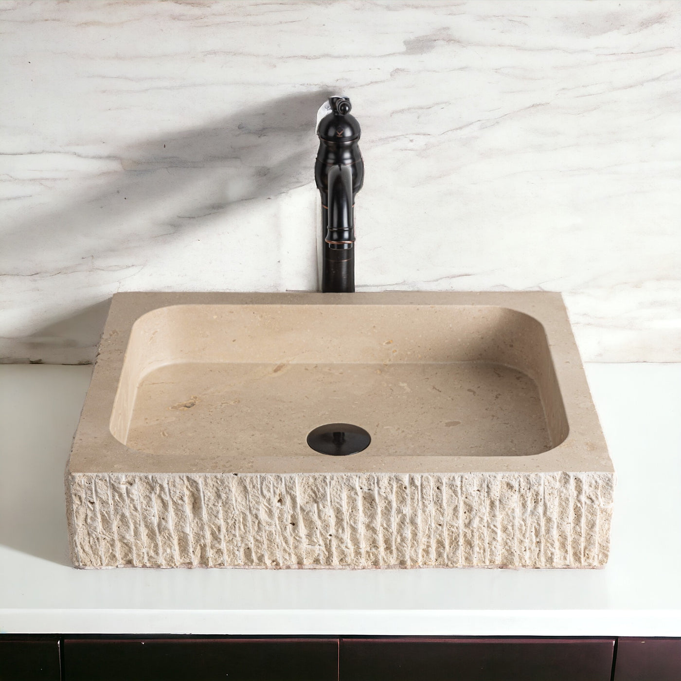 Modern 20" Rectangular Stone Sink - Elevate Your Bathroom