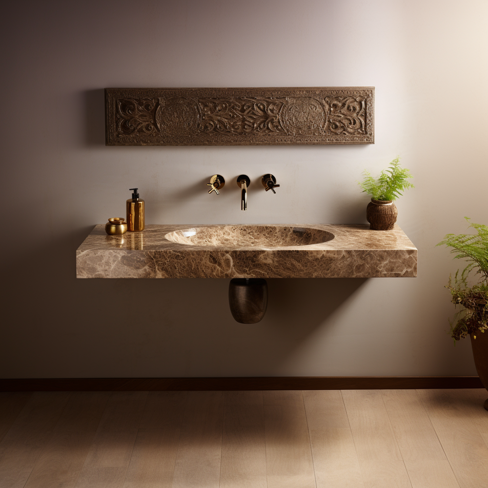 Light Emperador Marble Wallmounted Sink