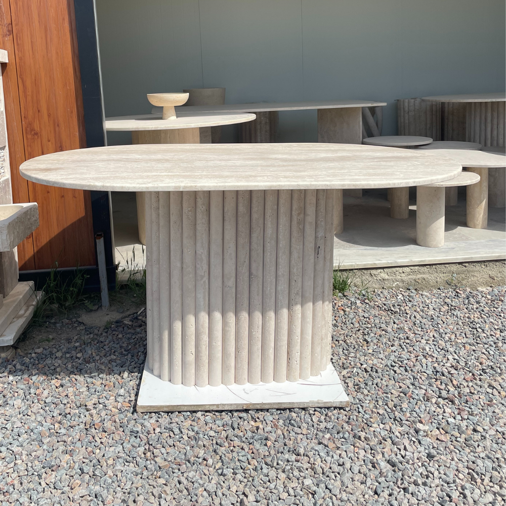 60" Fluted Leg Travertine Dining Table