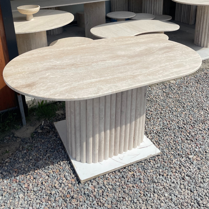 60" Fluted Leg Travertine Dining Table