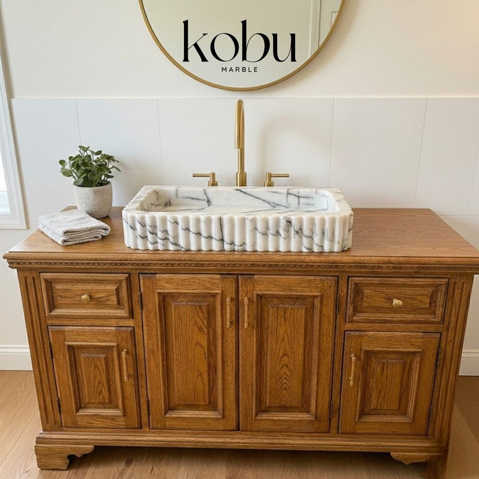 Lilac Marble Rectangular Bathroom Sink – Handmade Stone