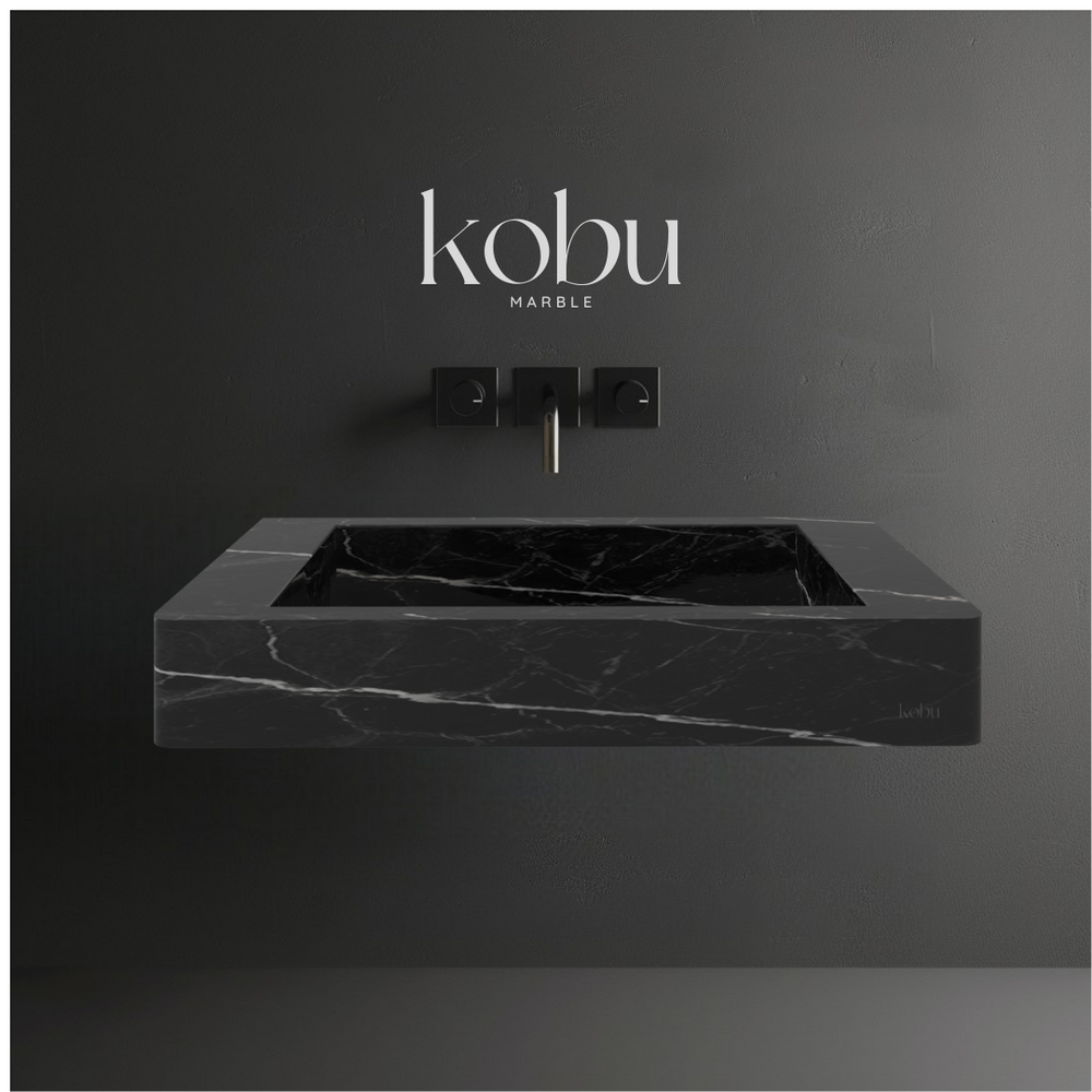 Elegant 30" Nero Marquina Marble Sink for Luxurious Spaces