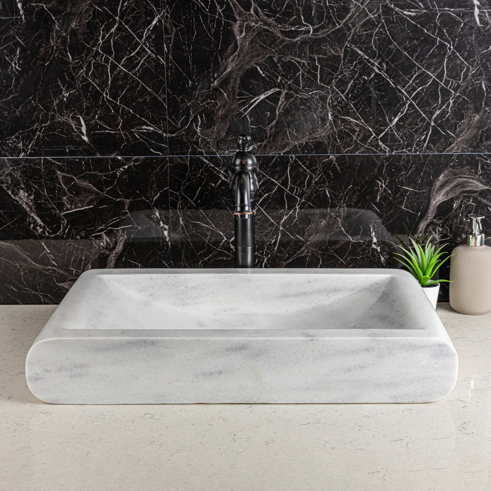 Slope White Marble Rectangular Sink for Luxurious Spaces