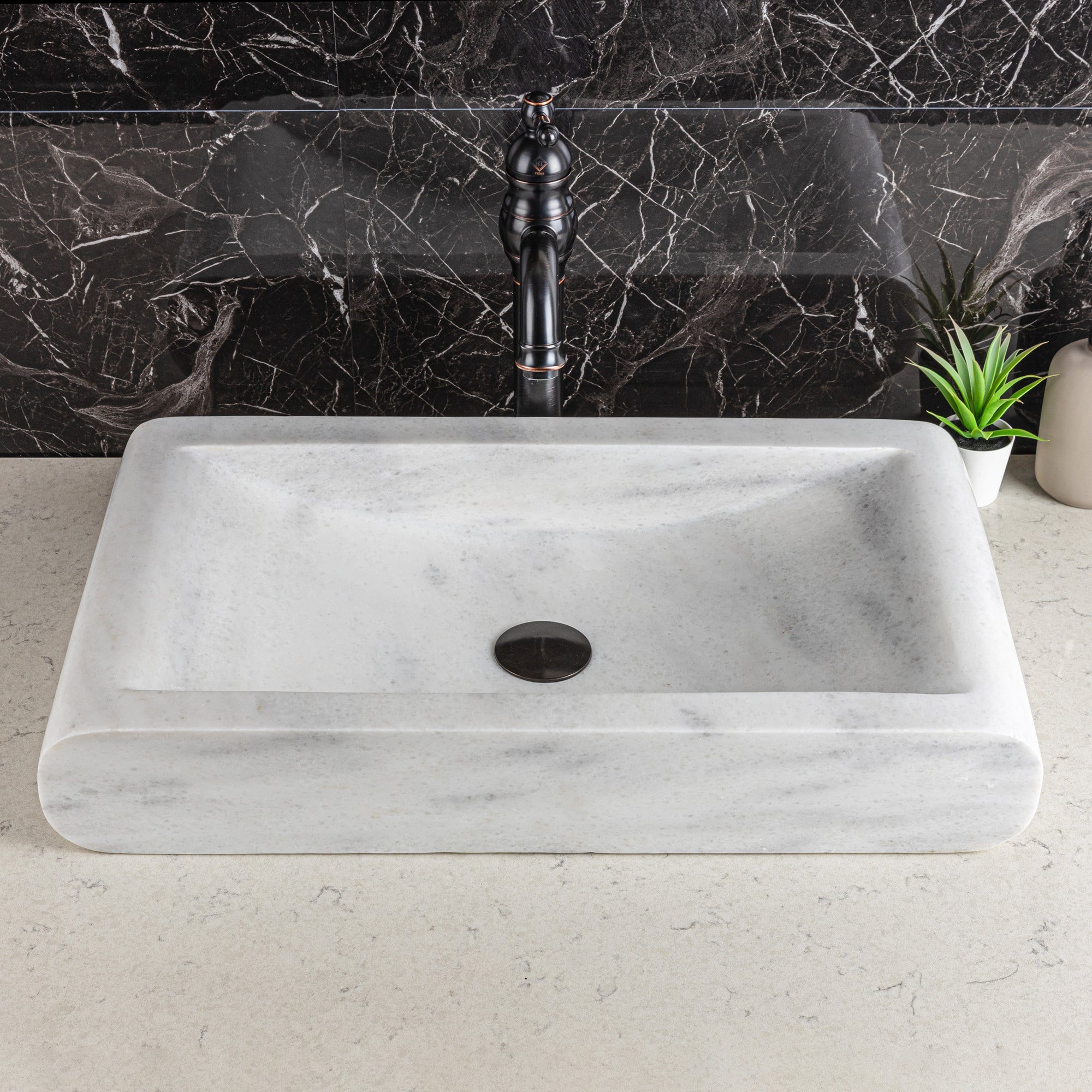 Slope White Marble Rectangular Sink
